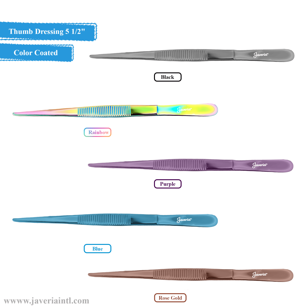Thumb Dressing Forceps 5 1/2" Serrated Color Coated - Javeria International